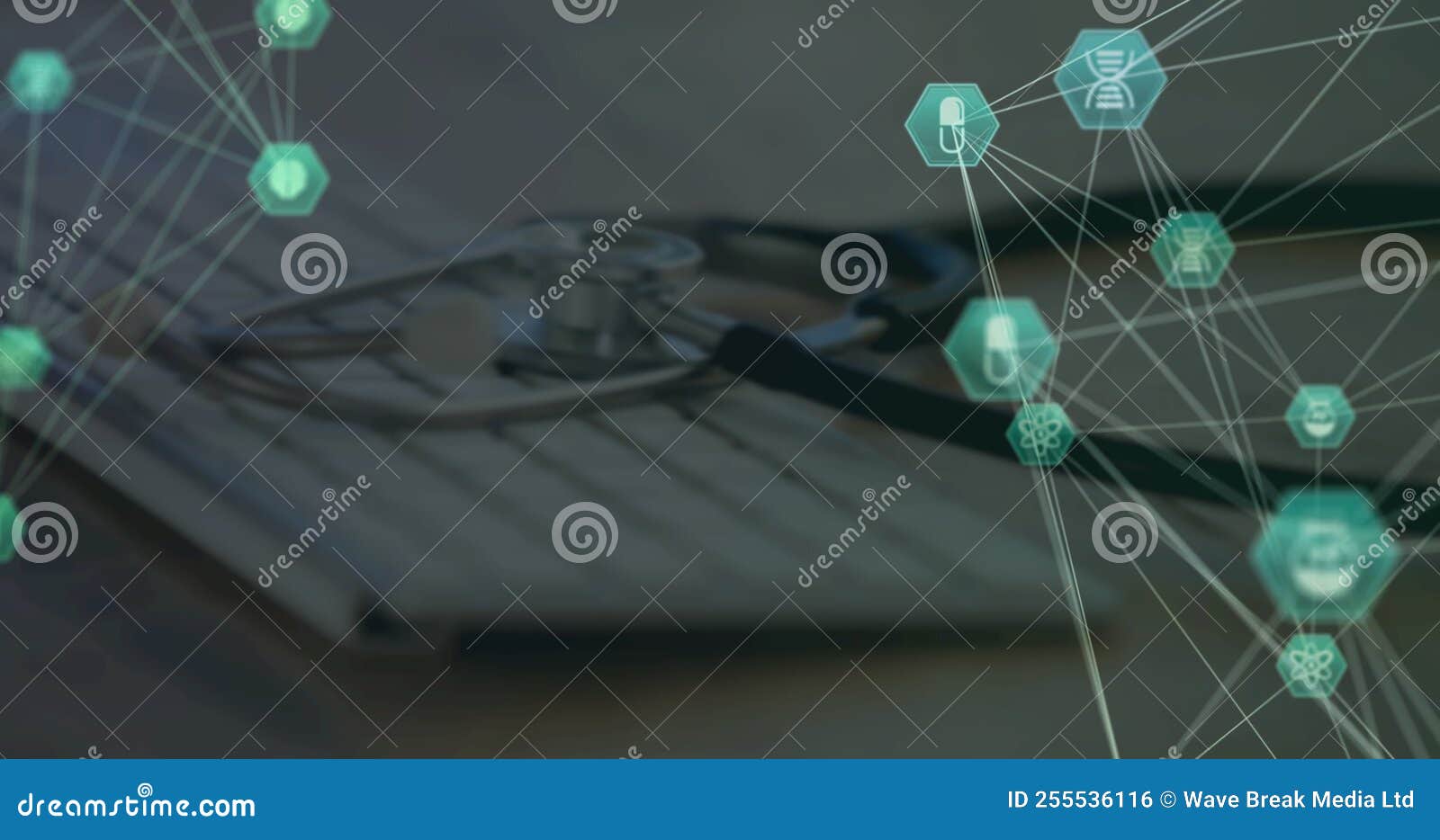 Image of Networks of Connections Spinning Over Stethoscope on Computer ...