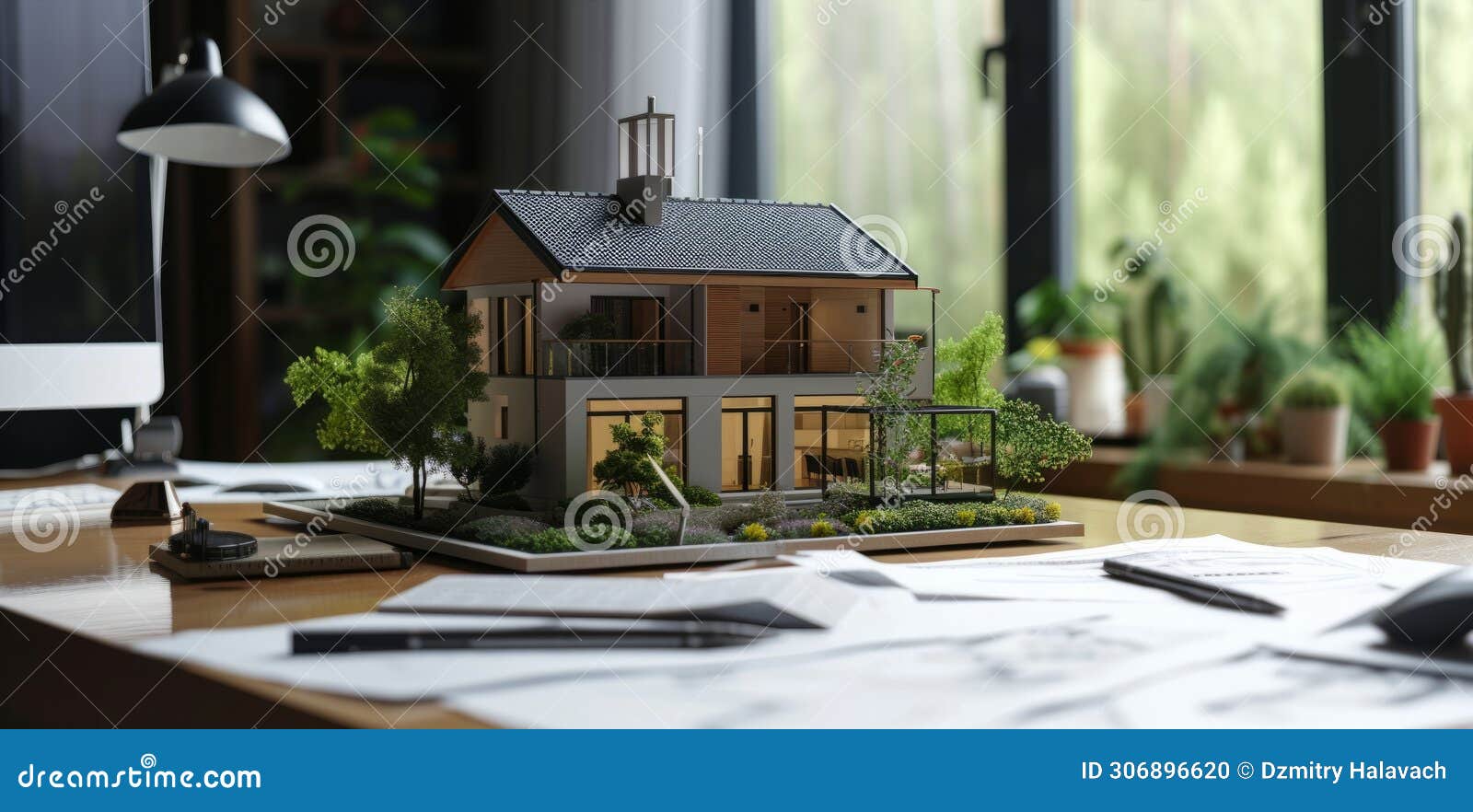 Image of New Model House on Architecture Blueprint Stock Photo - Image ...