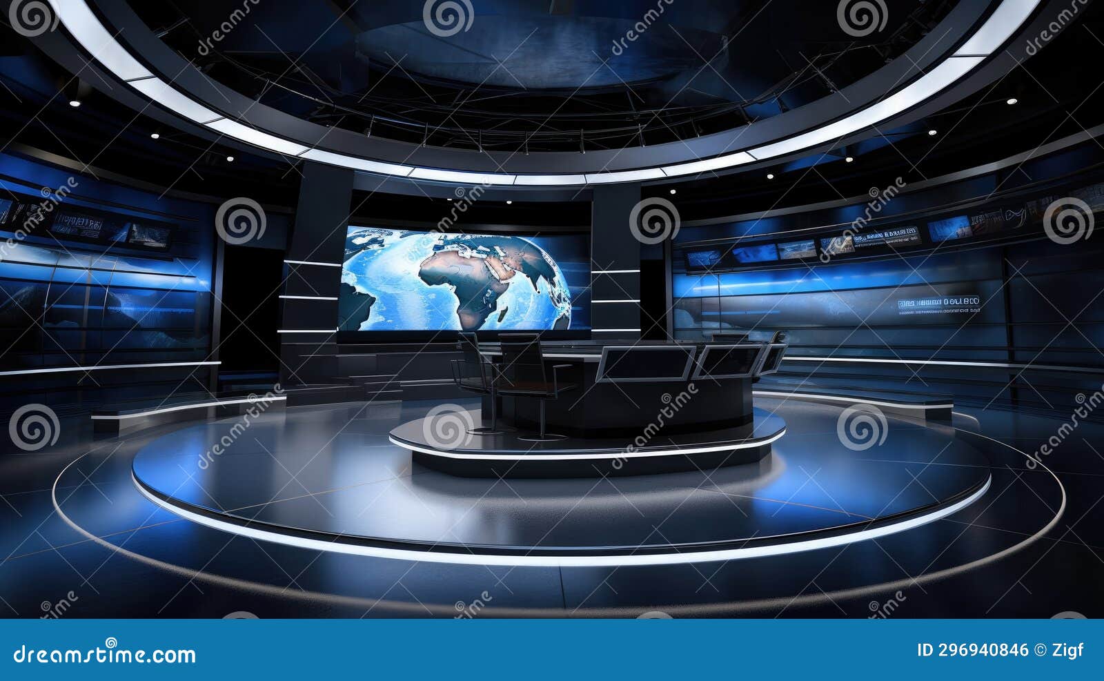 Image of a News Studio with a Large Screen Stock Illustration ...