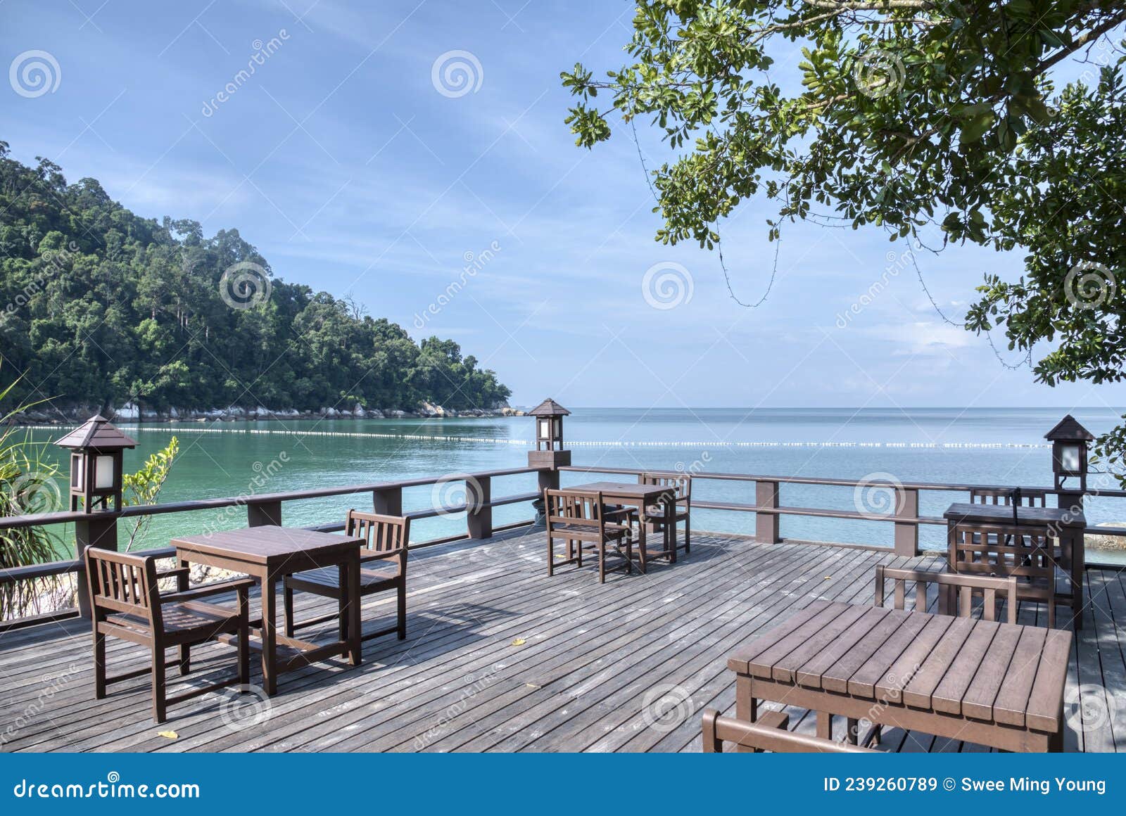 Nice Wooden Dining Table at Beachfront Stock Image - Image of beach ...
