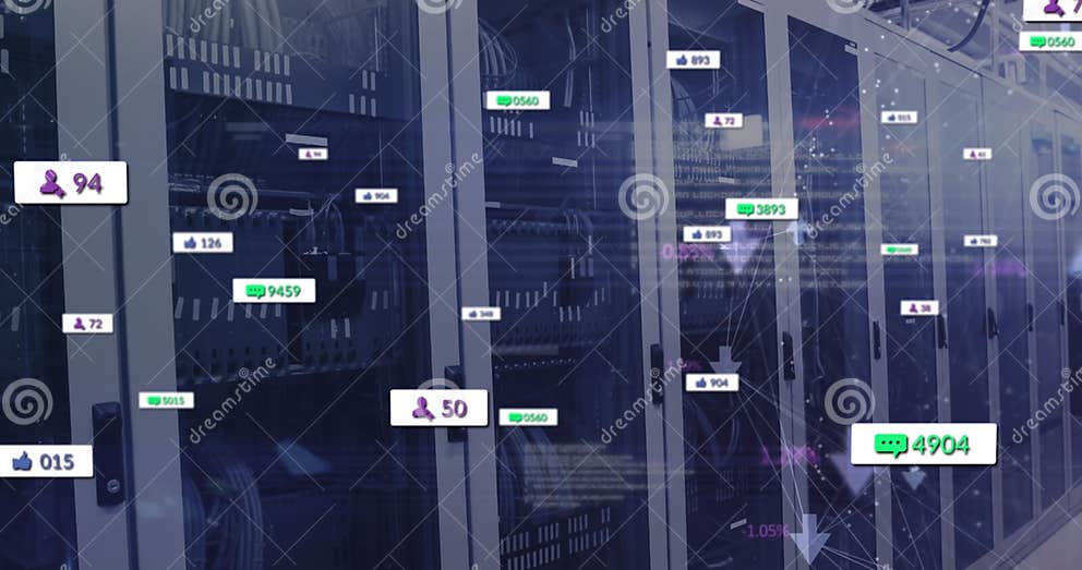 Image of Notification with Numbers Icons and Arrows Over Data Server ...