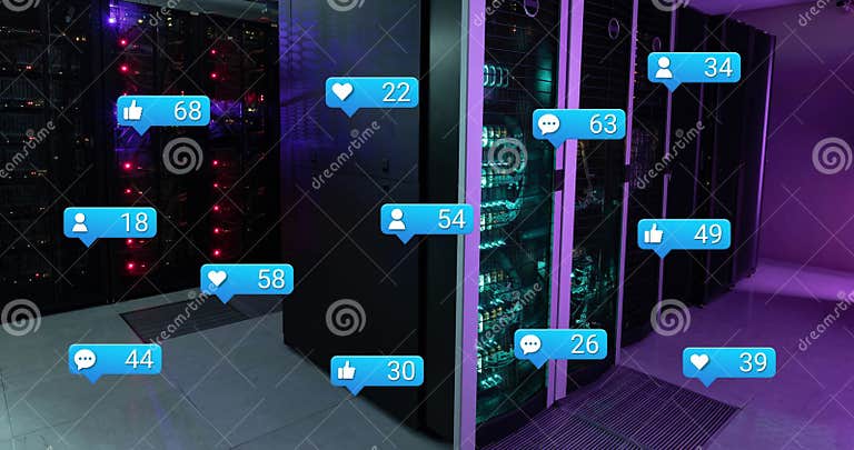 Image of Notification with Numbers Icons Over Data Server Racks Stock Image - Image of ...