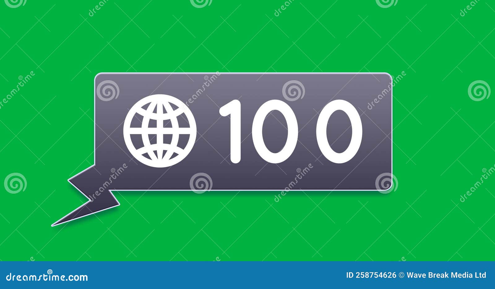 Image of 100 Notifications and Globe on Green Background Stock ...