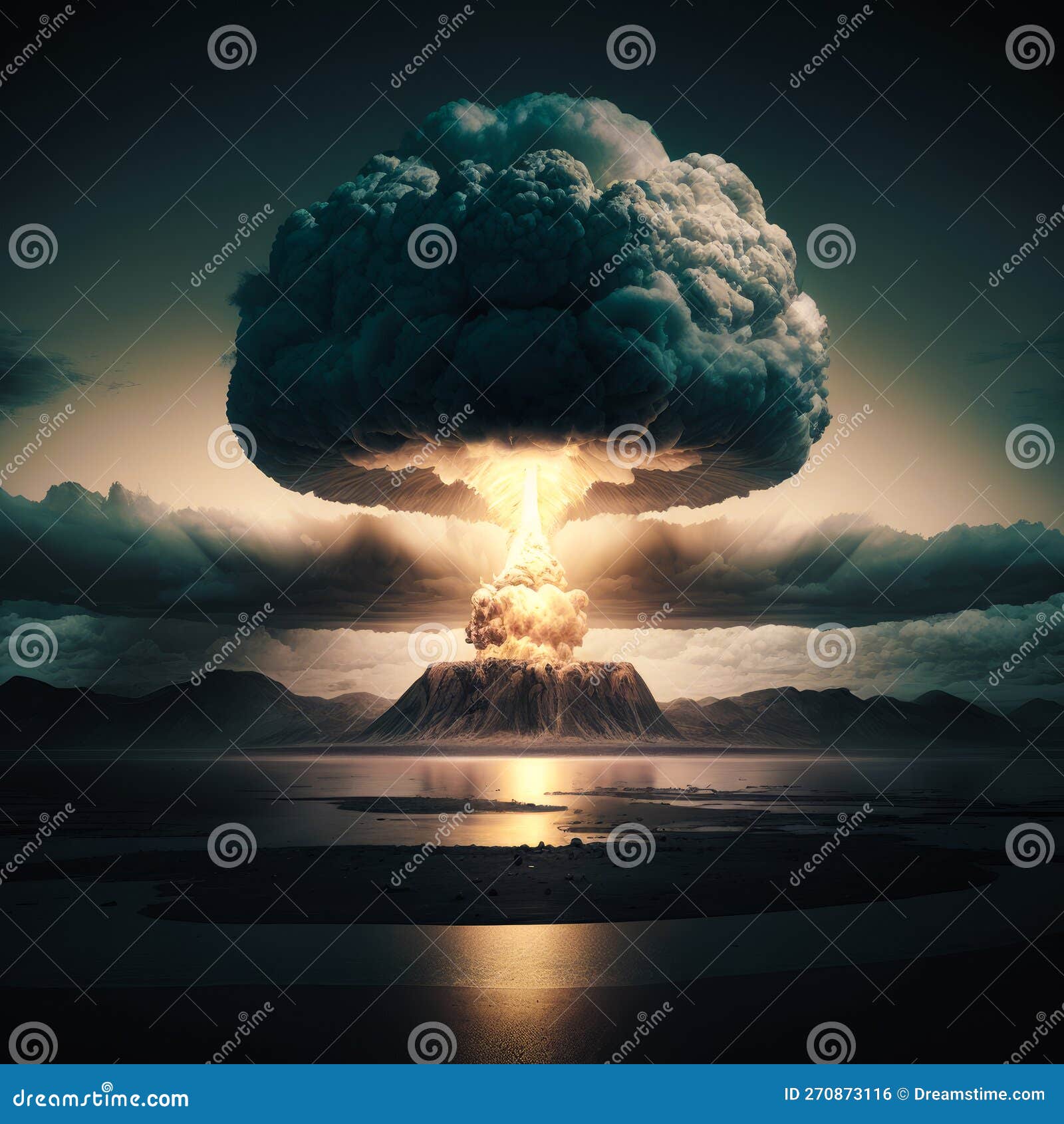 An Image of Nuclear Explosion Over Body of Water. Generative AI Stock ...