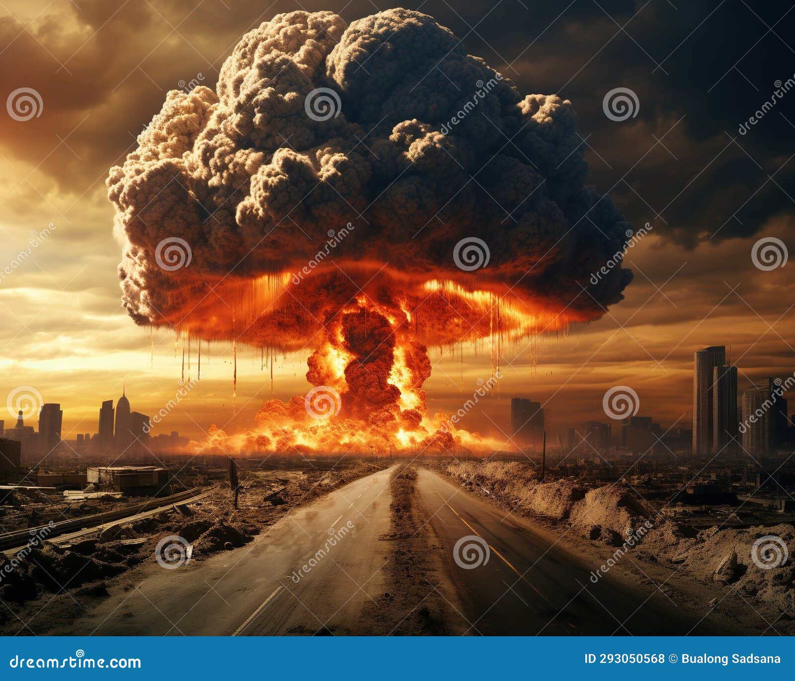 Fire Mushroom Cloud is Created by an Explosion on a War Tank. Stock ...