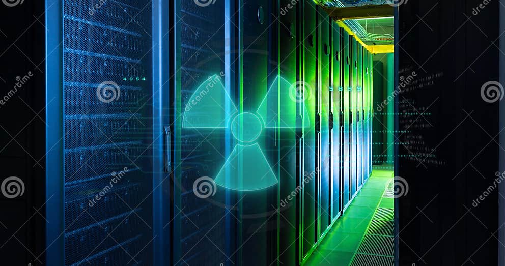 Image of Nuclear Symbol Over Data Processing and Server Room Stock ...