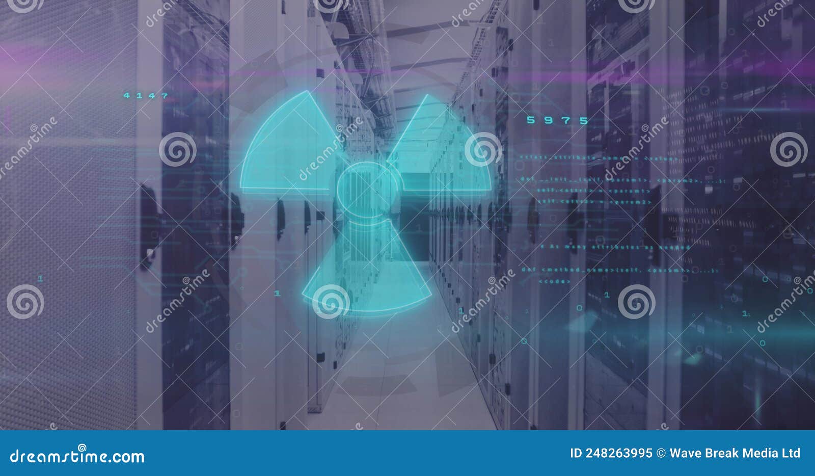 Image of Nuclear Symbol Over Data Processing and Server Room Stock ...