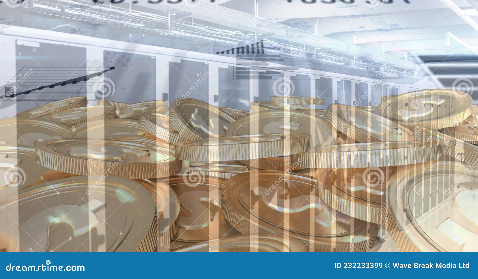 Image of Numbers Changing and Data Processing Over Gold Coins and ...