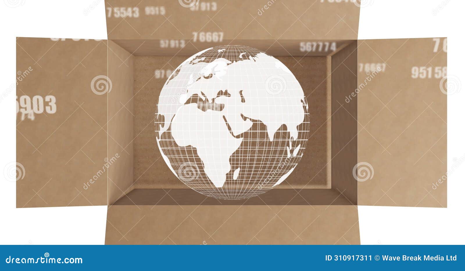 Image of Numbers Changing and Globe Spinning Over Cardboard Box Stock ...