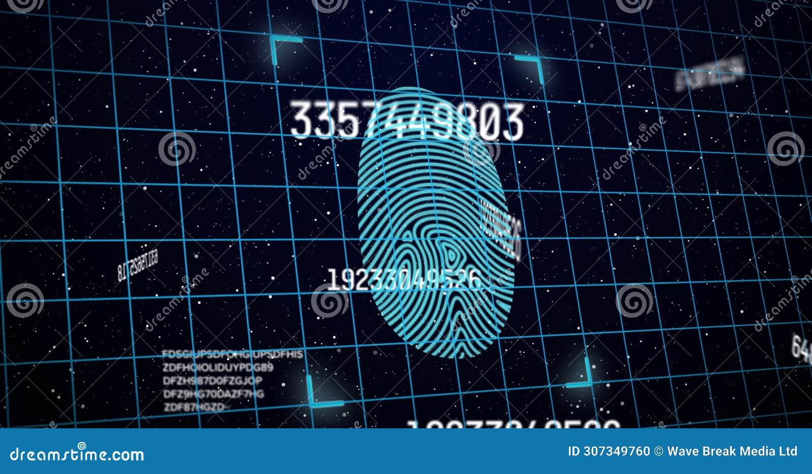 Image of Numbers Changing with Glowing Blue Fingerprint with Grid in ...