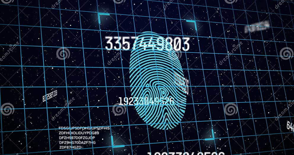 Image of Numbers Changing with Glowing Blue Fingerprint with Grid in ...