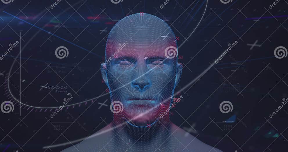 Image of Numbers Changing Over Human Head Spinning and Scope Scanning ...