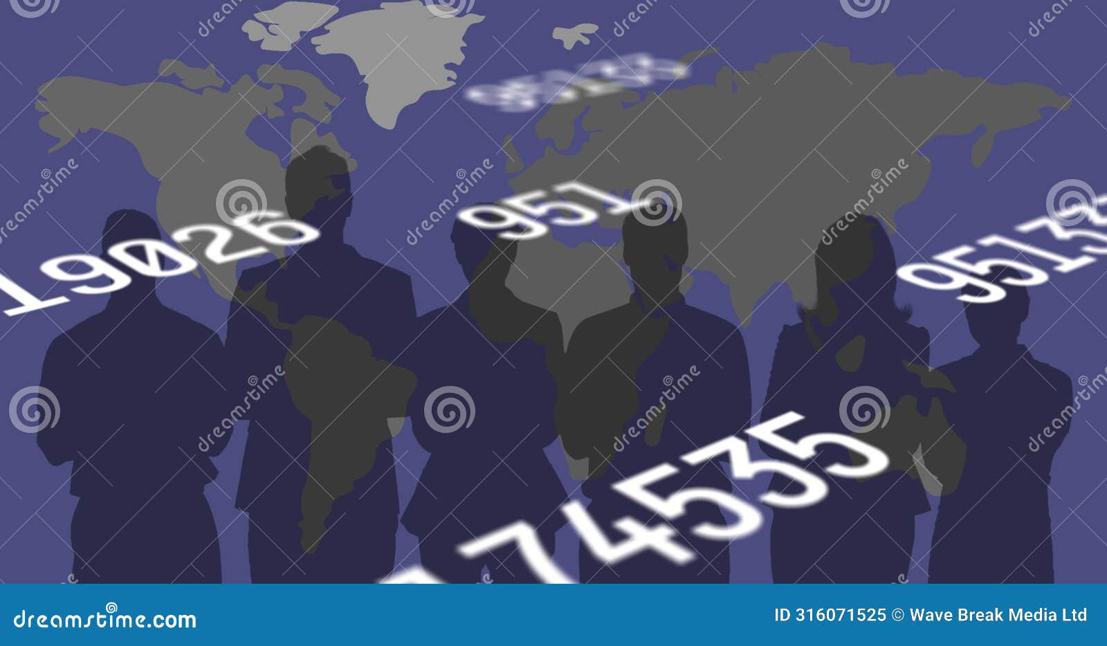 Image of Numbers Changing Over People Silhouettes and World Map Stock ...