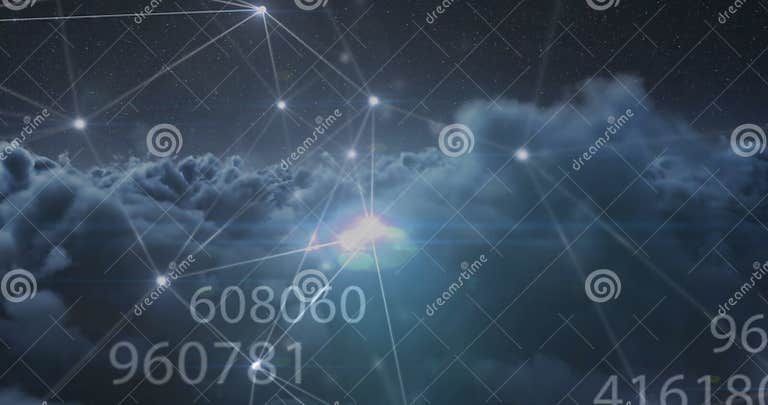 Image of Numbers and Computer Code Processing Over Cloudy Sky Stock ...