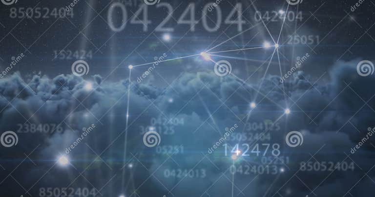 Image of Numbers and Computer Code Processing Over Cloudy Sky Stock ...