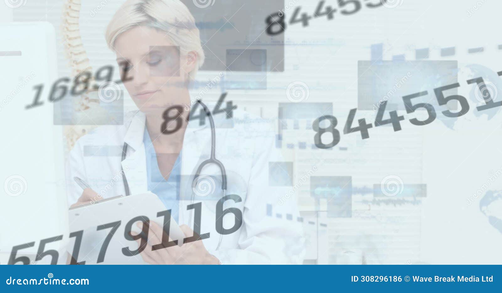 Image of Numbers Processing and Statistics Over Female Doctor with ...