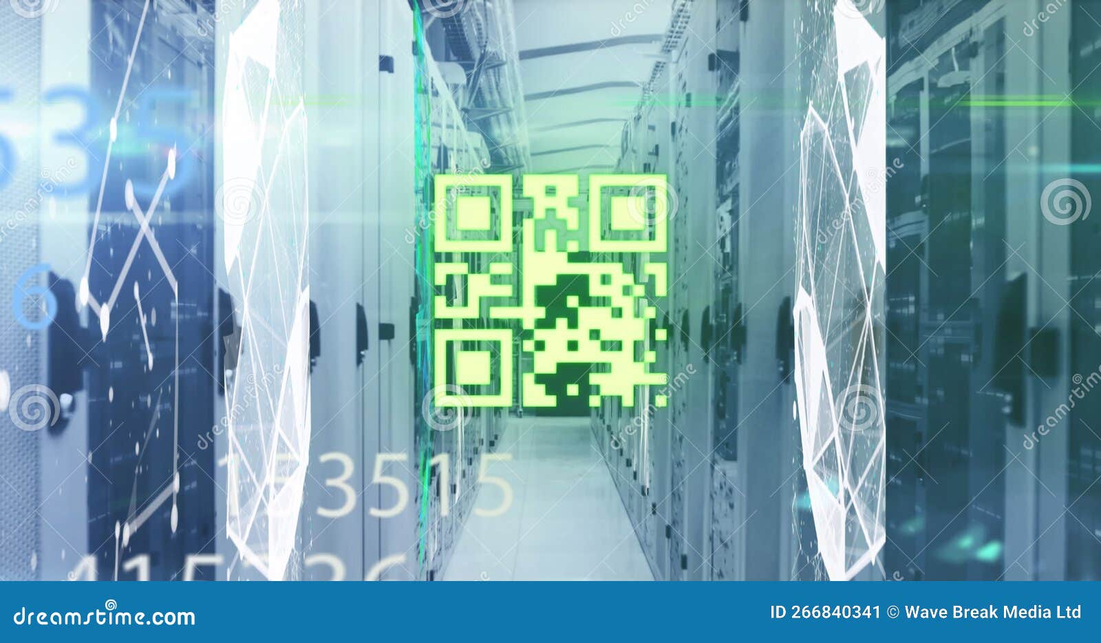 Image of Numbers and Qr Code Over Servers Stock Image - Image of ...