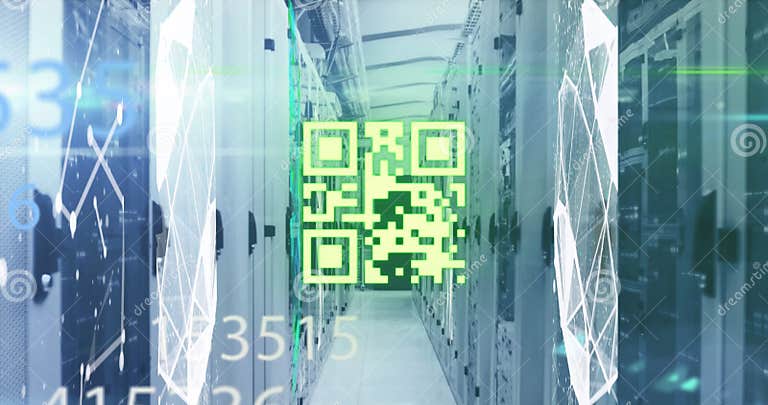 Image of Numbers and Qr Code Over Servers Stock Image - Image of ...