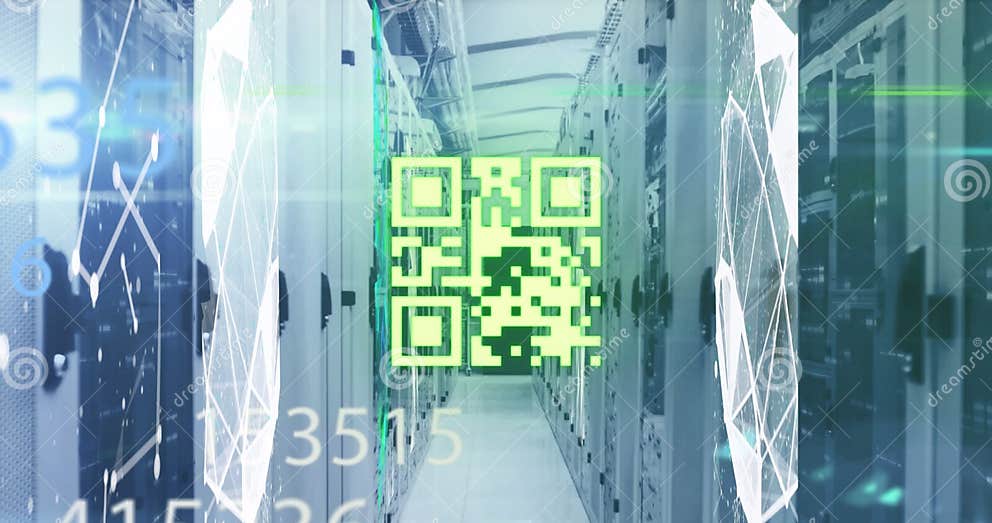 Image of Numbers and Qr Code Over Servers Stock Image - Image of ...