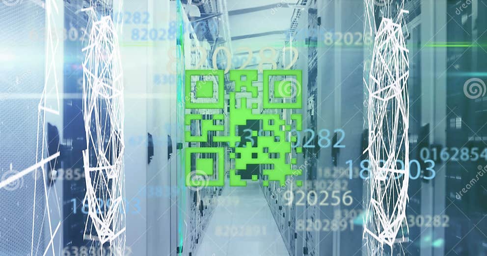 Image of Numbers and Qr Code Over Servers Stock Illustration ...