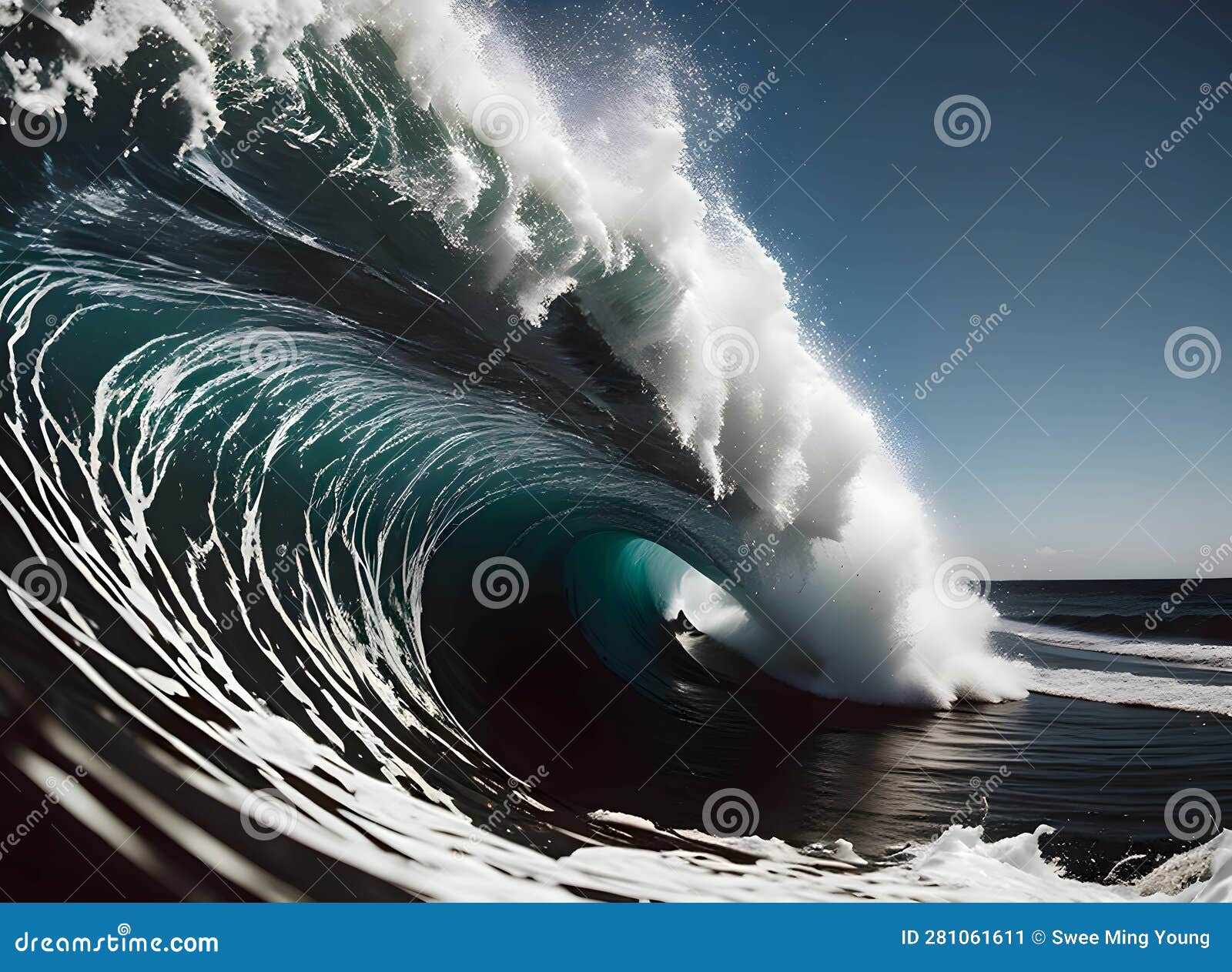 Image of an Ocean Wave Breaking at Different Weather with Some Scene ...