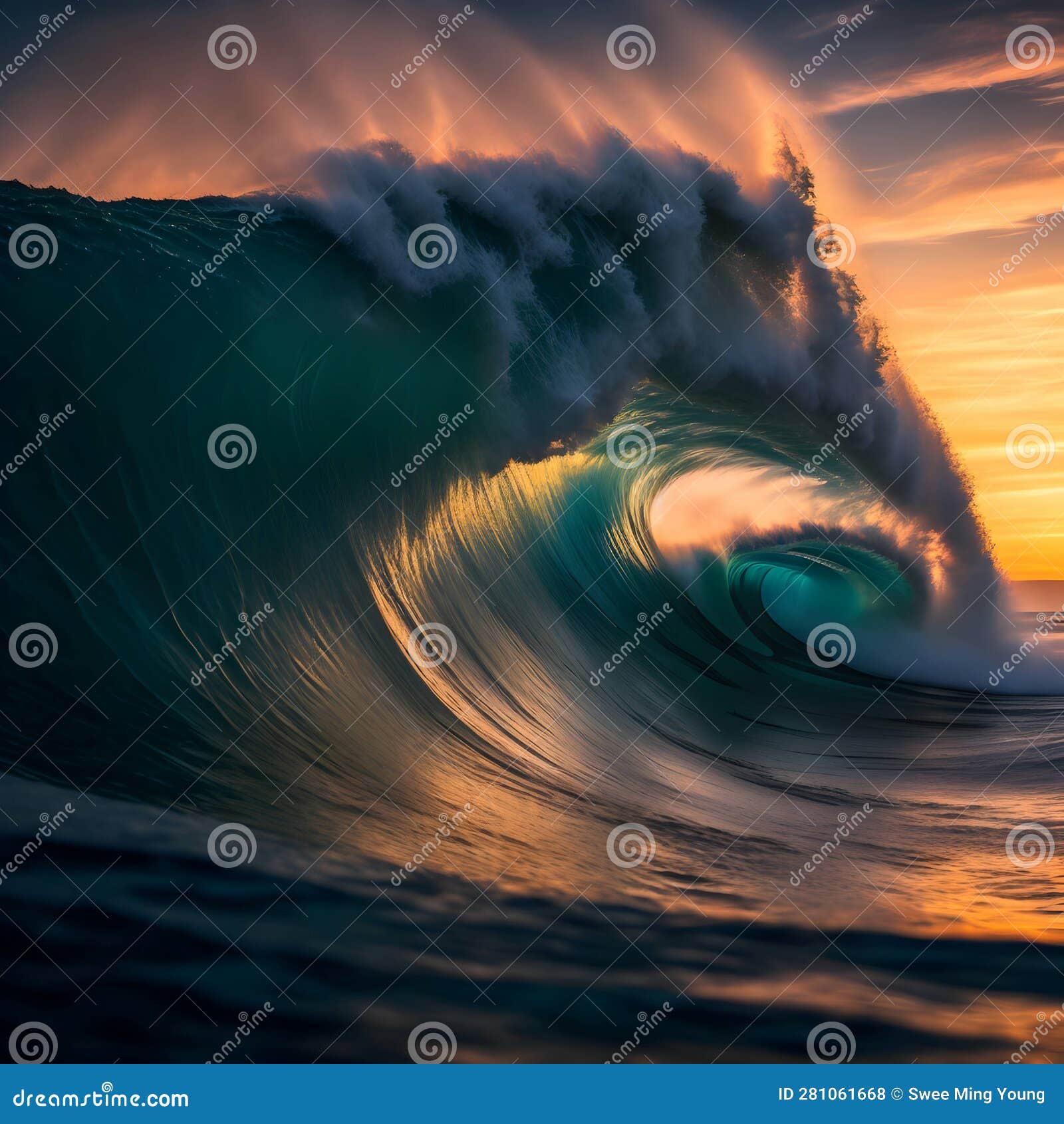 Image of an Ocean Wave Breaking at Different Weather with Some Scene ...