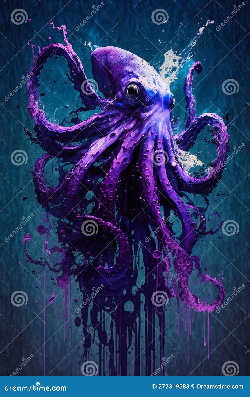 Image of Octopus with Purple Paint on it S Body and Blue Background ...