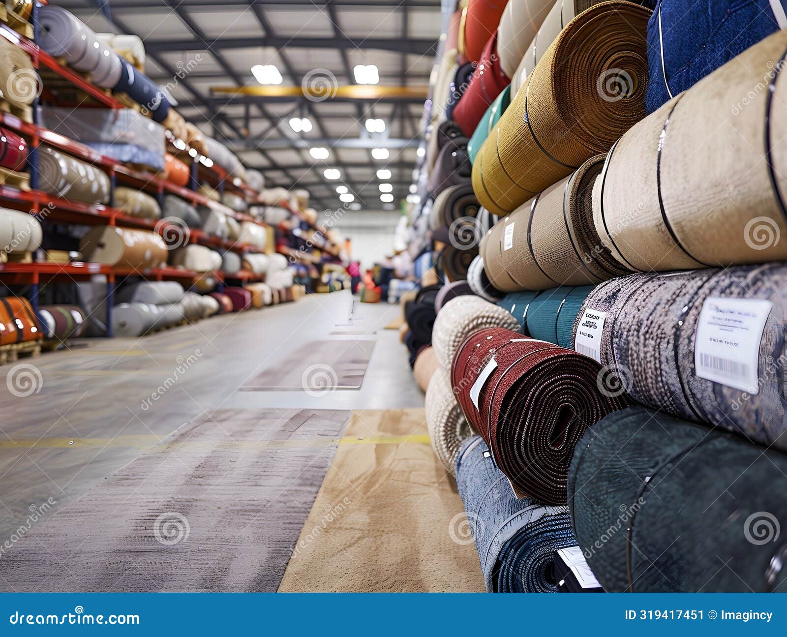 Detailed Carpet Roll Inventory in Commercial Warehouse Setting Stock ...