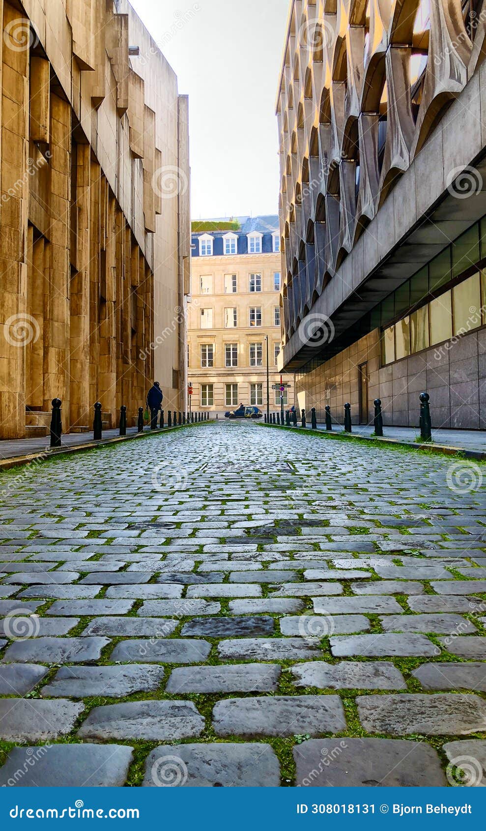 Cobblestone Path between Modern Buildings Stock Image - Image of ...