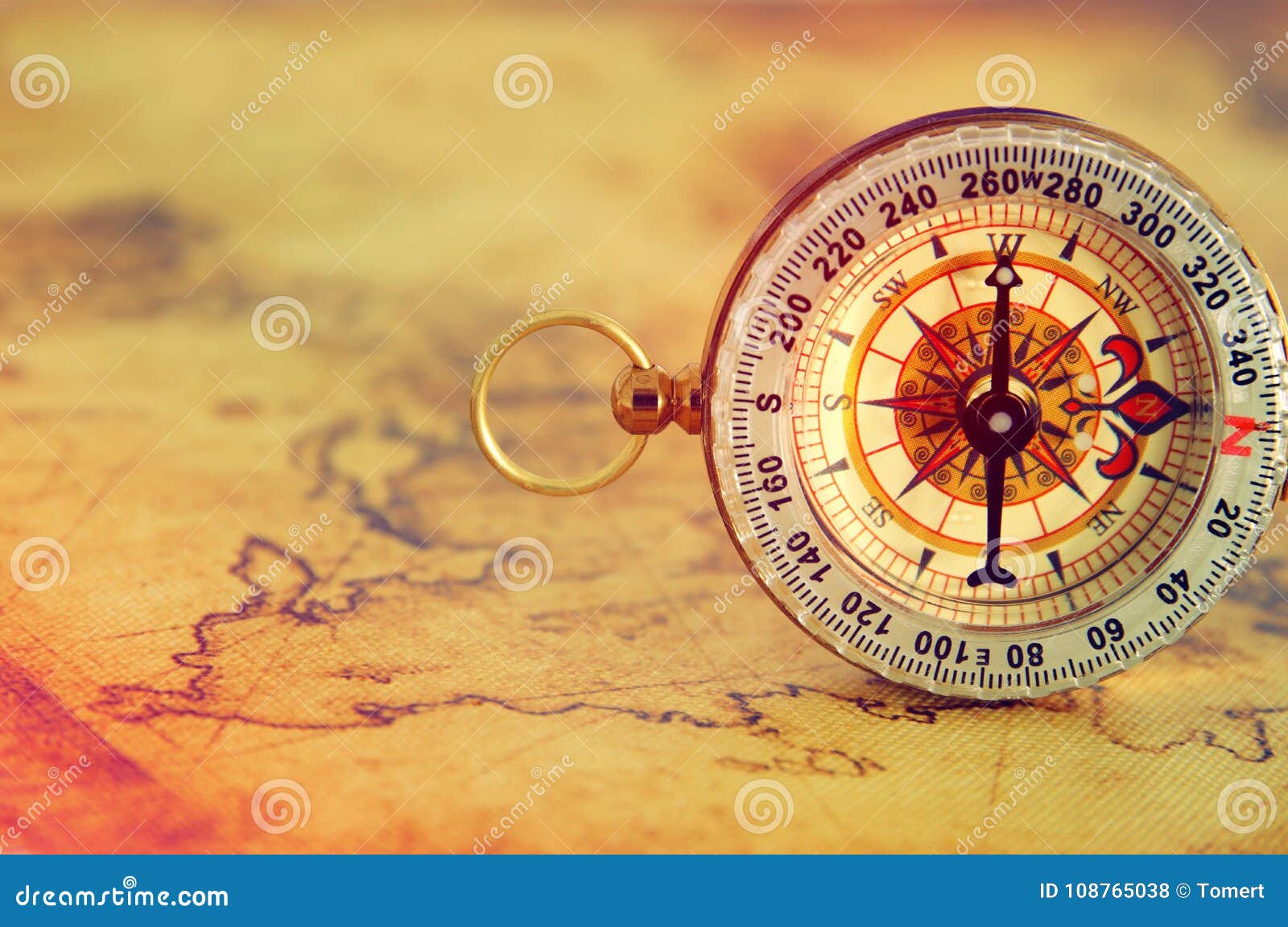 Image of Old Compass Over Vintage Map. Selective Focus. Stock Photo ...