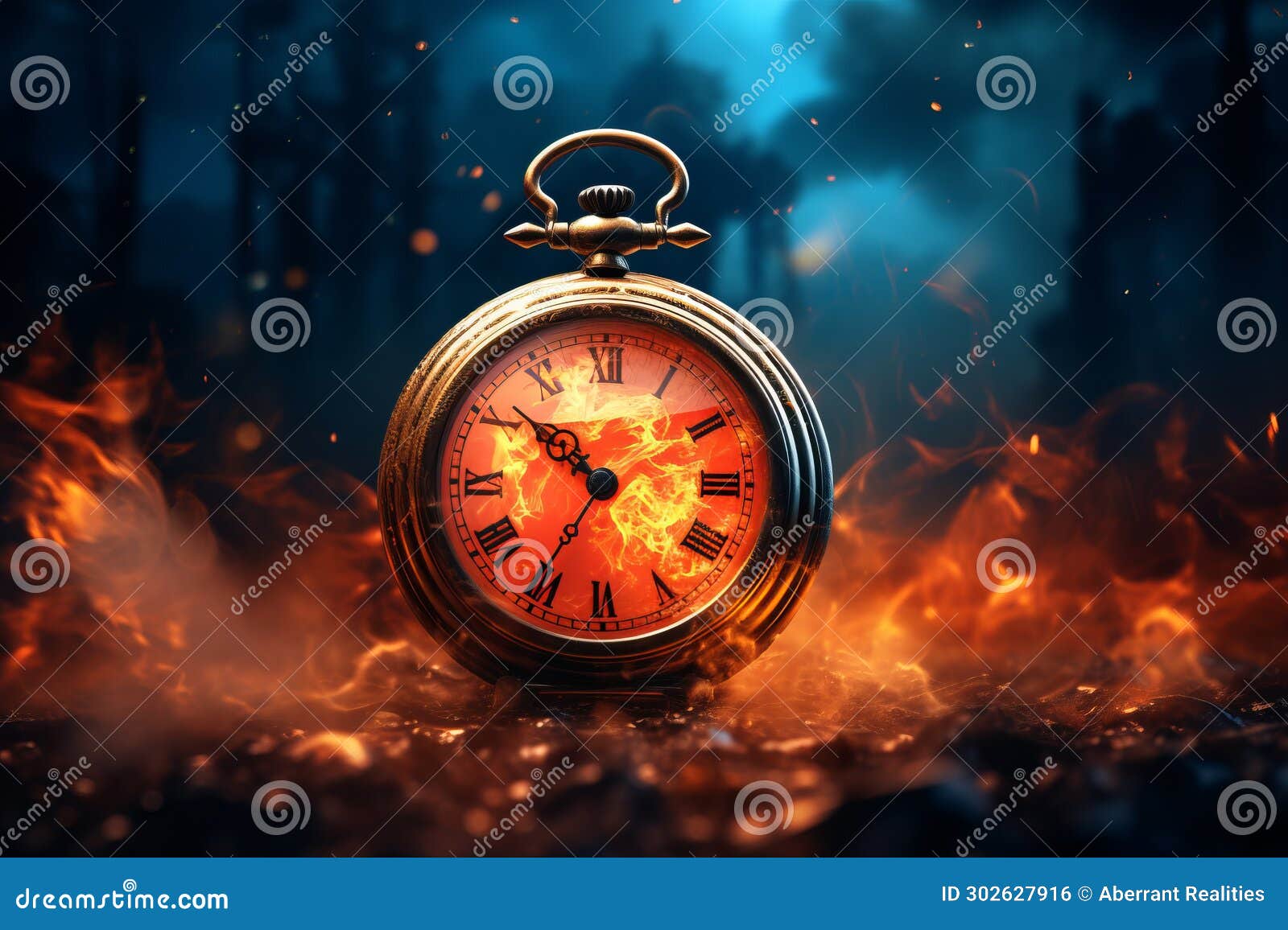 An Image of an Old Pocket Watch on Fire Stock Illustration ...