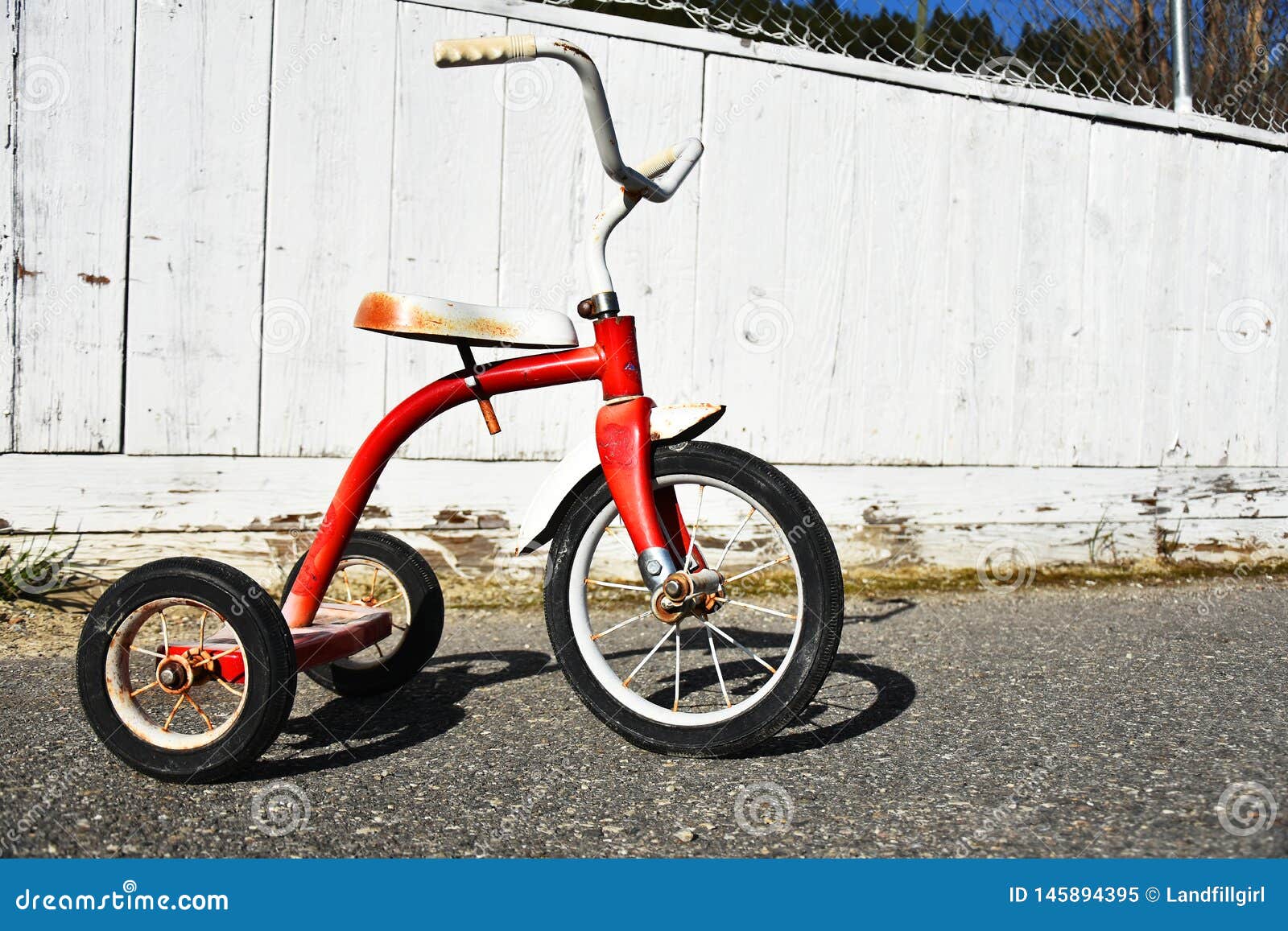 Old Red Tricycle stock image. Image of concept, outdoors - 145894395