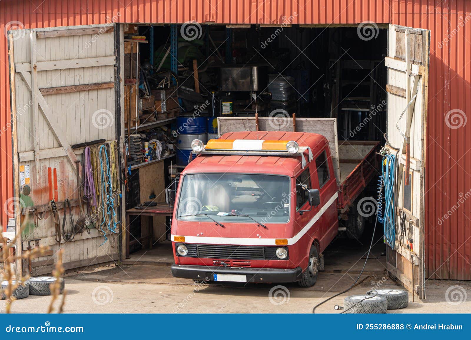 Old Rusty Garage Service with Car Inside Stock Photo - Image of logo ...