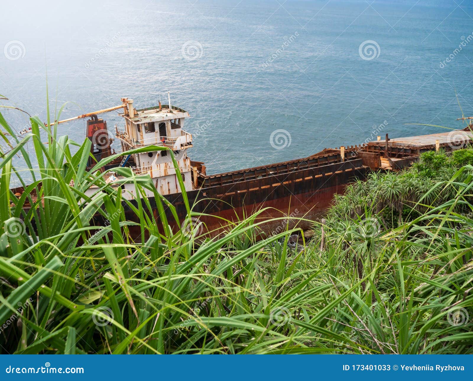 Image of Old Rusty Ship on the Ocean Shore after Shipwreck Stock Image ...