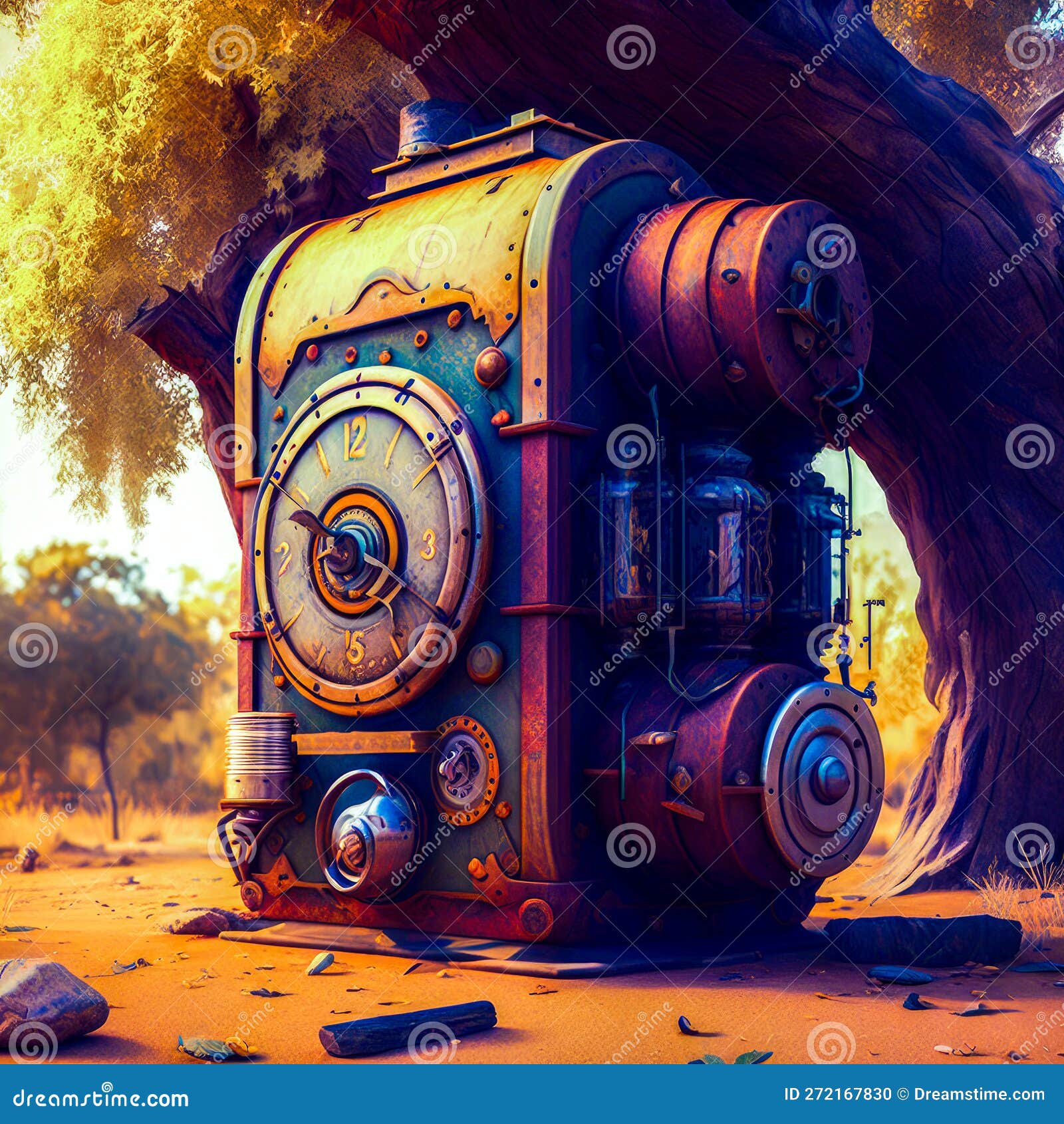 An Image of an Old Steam Engine Sitting Under Tree. Generative AI Stock ...