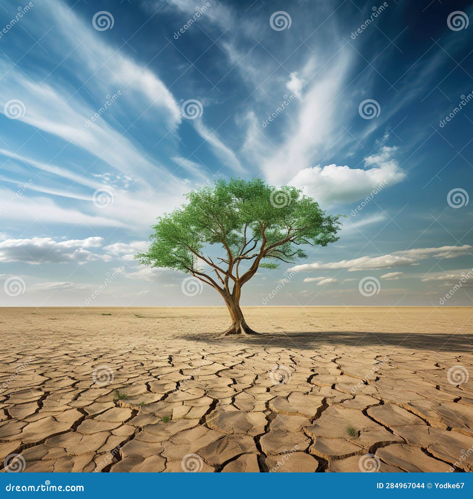 Image of One Green Tree in the Middle of the Dry Desert. Illustration ...