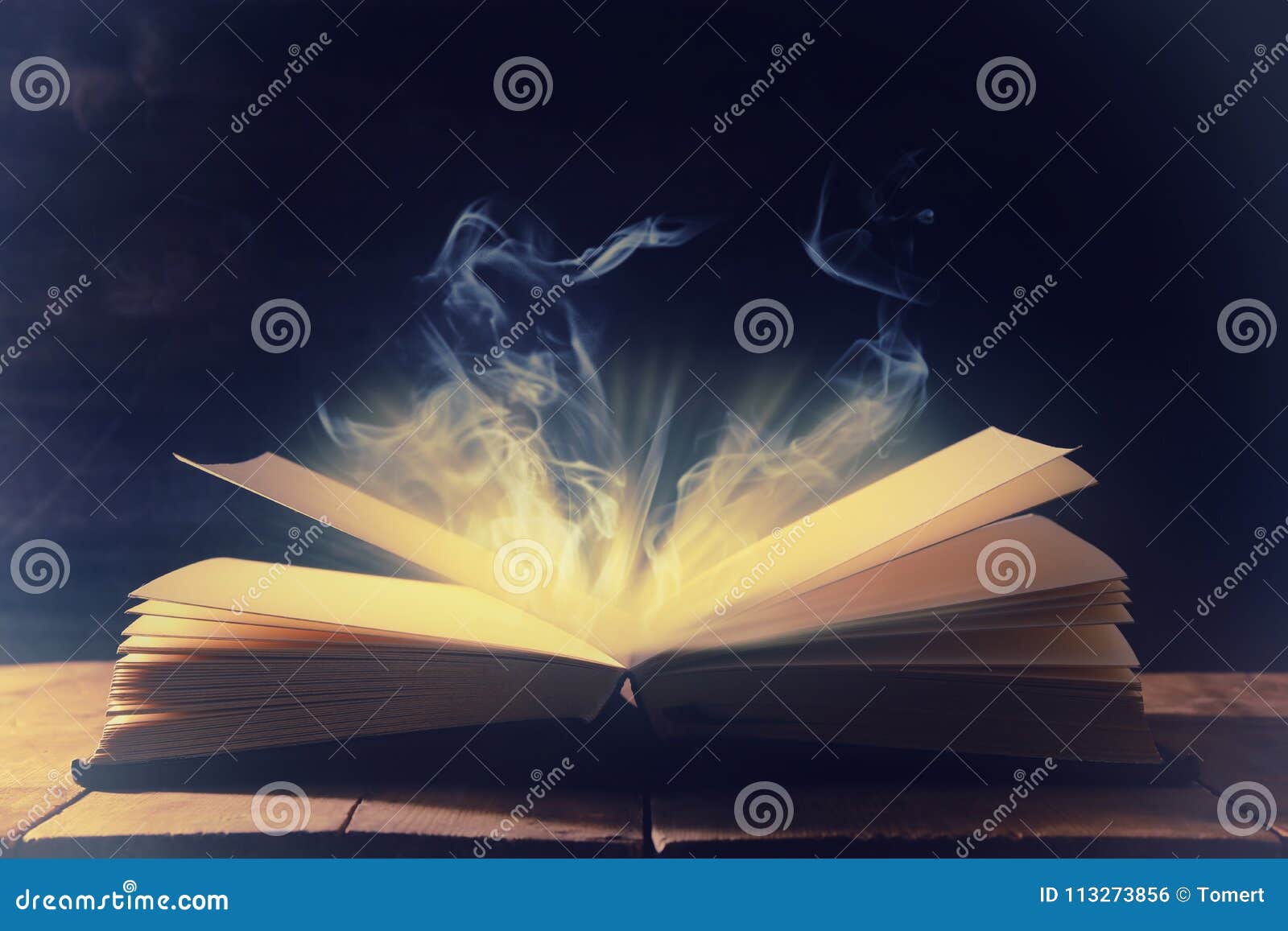 Image of Open Antique Book Over Wooden Table. Stock Photo - Image of ...