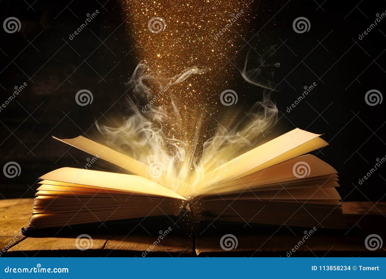 Image of Open Antique Book Over Wooden Table. Stock Photo - Image of ...