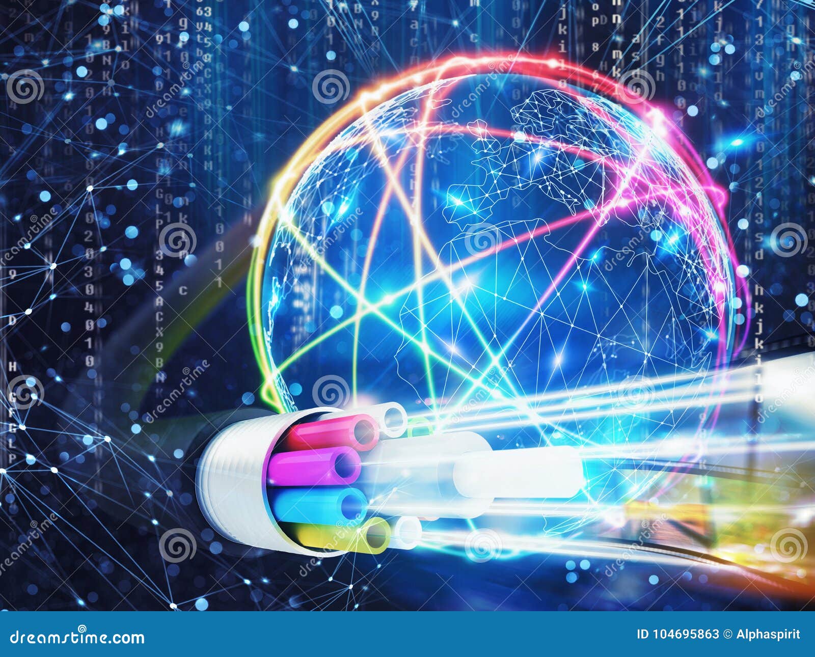 Image of an Optical Fiber with Lights Effects. 3D Rendering Stock ...
