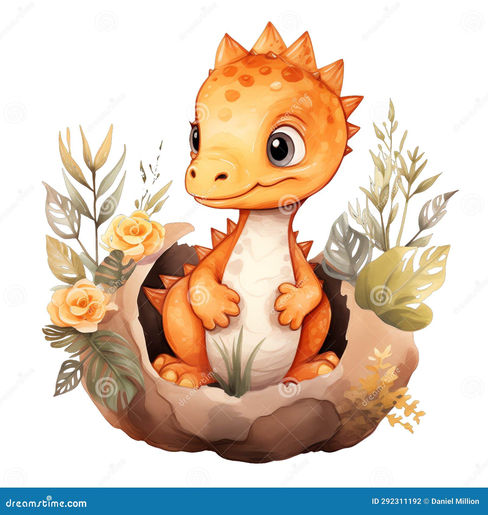 Orange Dinosaur Watercolor Illustration Stock Illustration ...