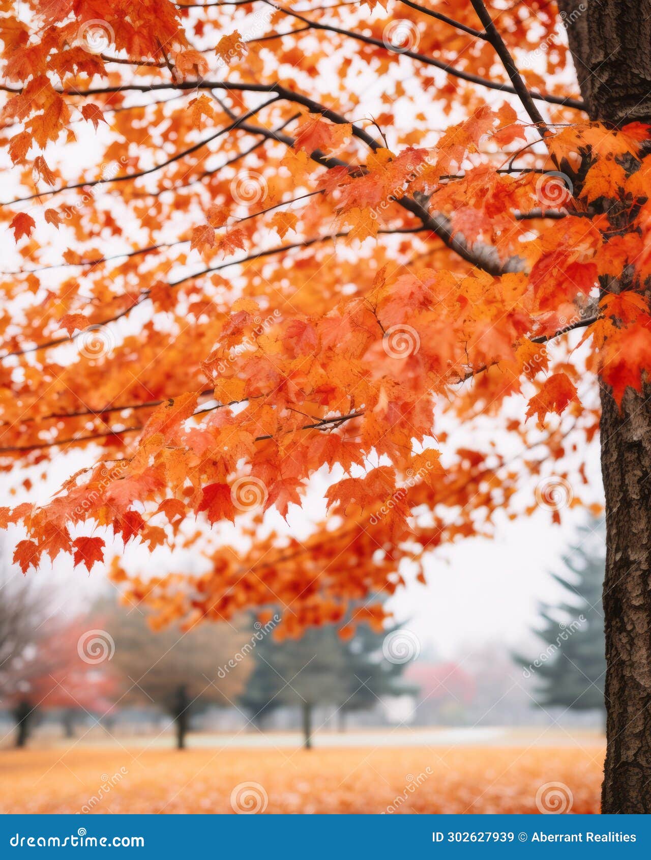 An Image of an Orange Tree in the Fall Stock Illustration ...