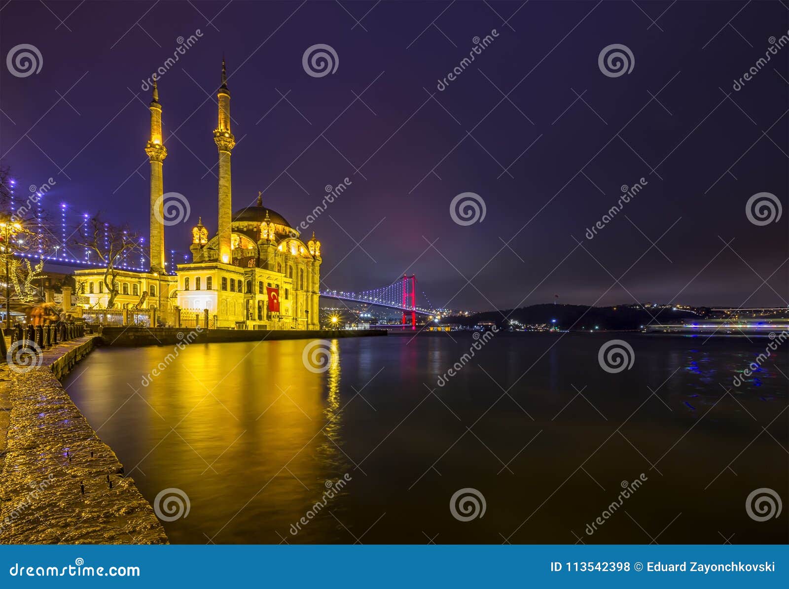 Image of Ortakoy Mosque with Bosphorus Bridge in Istanbul at Night ...