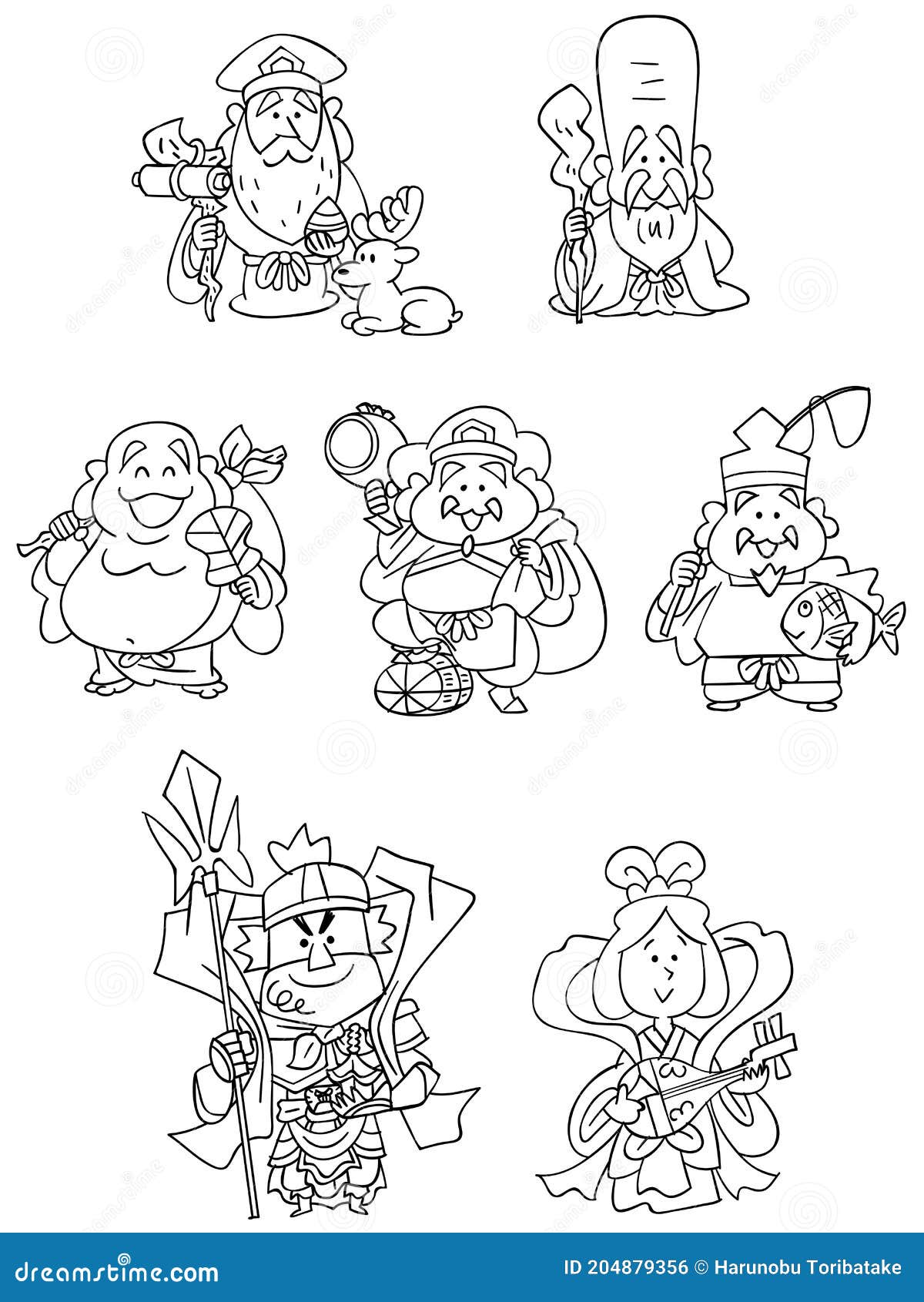 Outline Illustration of the Seven Lucky Gods Stock Vector ... Outline Illustration of the Seven Lucky Gods Stock Vector ...