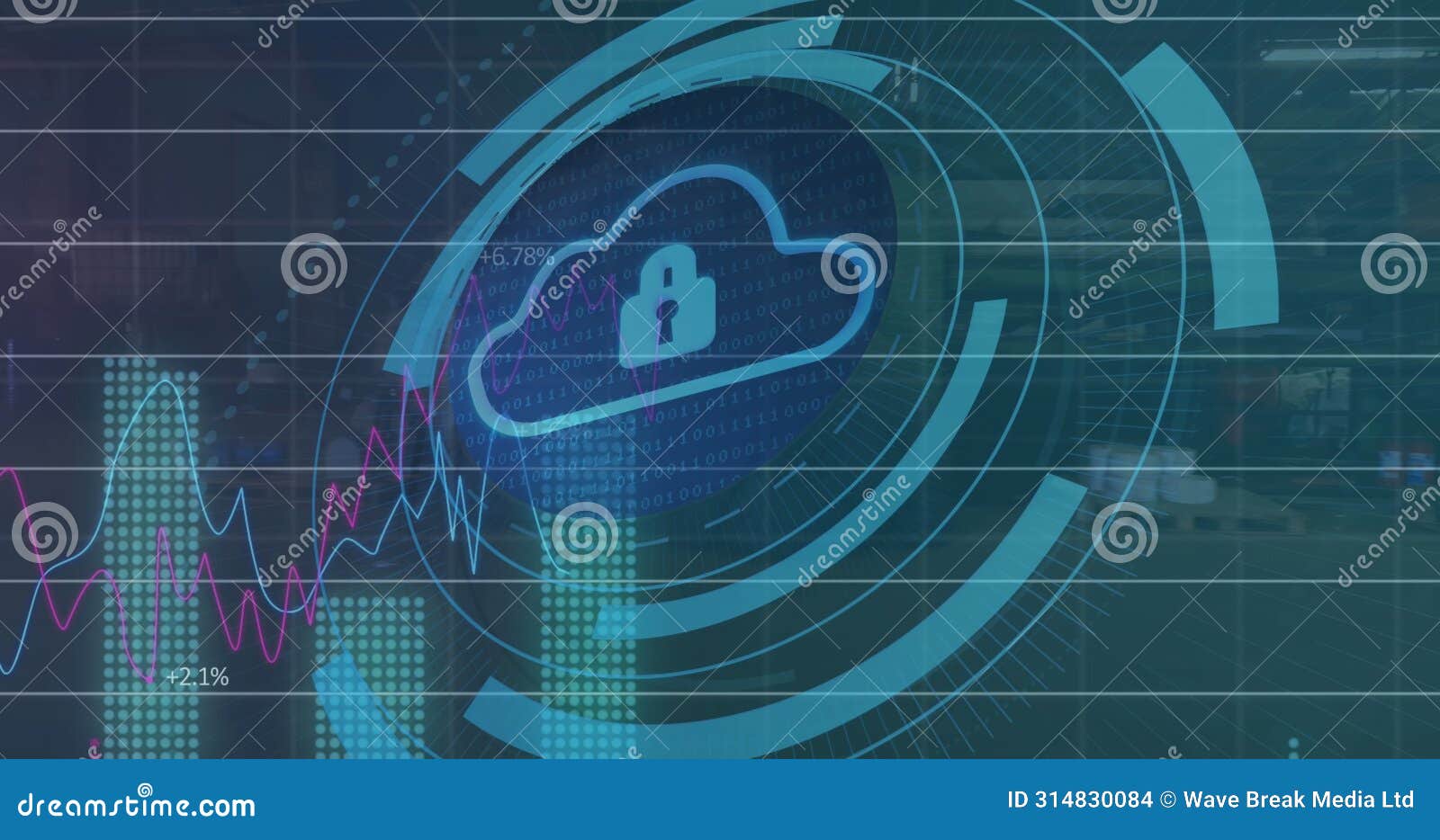 Image of Padlock, Binary Codes, Cloud in Loading Circles with Graphs ...