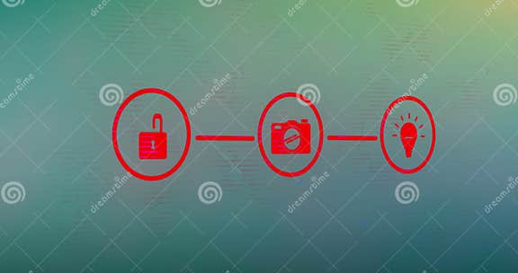 Image of Padlock with Camera and Lightbulb Forming Flowchart on Blue ...