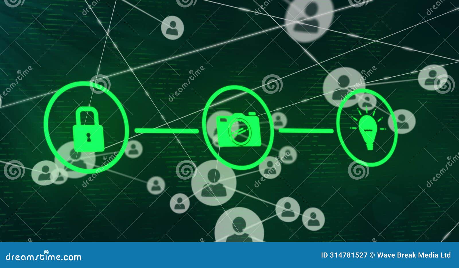 Image of Padlock, Camera, Lightbulb Icons Forming Flow Chart Over ...