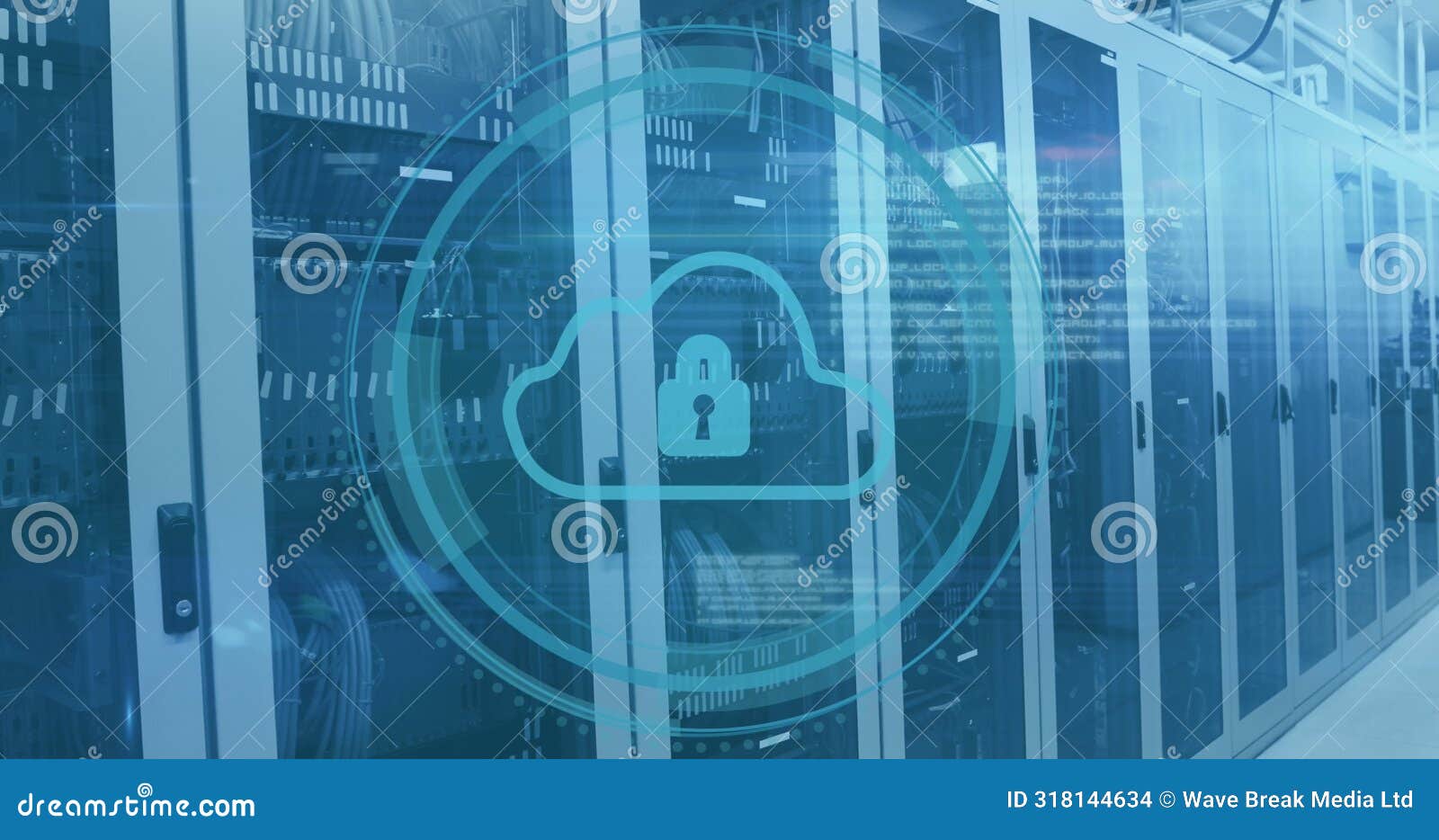 Image of Padlock and Cloud Icon Scanning in Loading Circles Over Server ...
