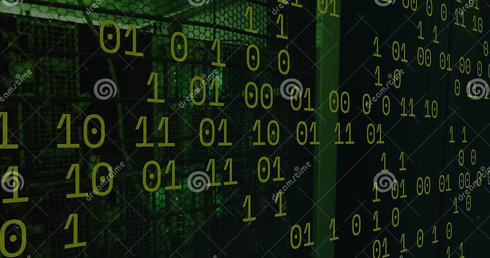 Image of Padlock Icon and Data Processing Over Server Room Stock ...