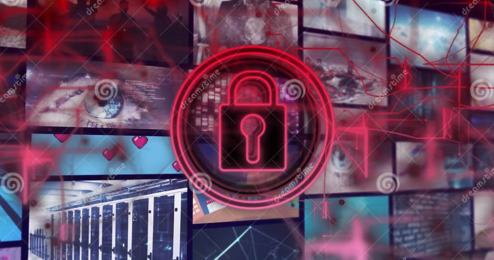 Image of Padlock Icon Over Digital Interface with Images Stock ...