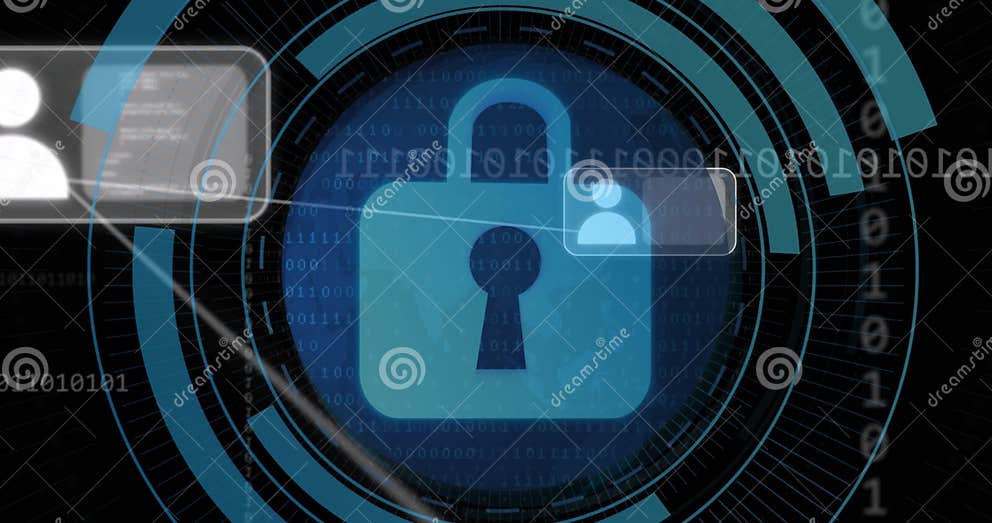 Image Of Padlock In Loading Circles Binary Codes In Globe Computer 0128
